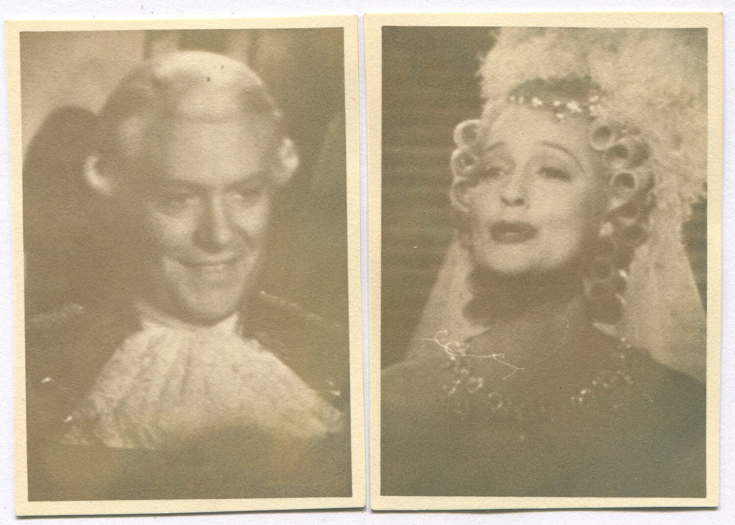 STAGE ACTORS IN COSTUME. 2 SET TONED SILVER PRINTS, 3.25X2.25 INCHES ...